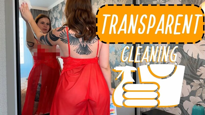 [4K USA Housewife] | Cleaning with Kelly Muur | Transparent RED Dress ...