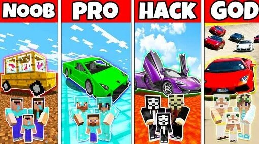 Minecraft: Family FAST AND Furious CAR Build Challenge NOOB vs PRO vs ...