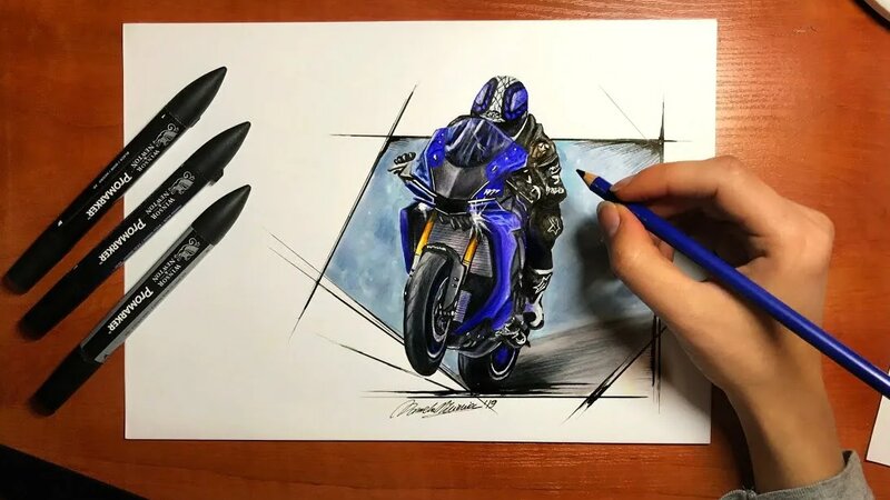 Realistic motorcycle drawing-Yamaha R1 made with markers - Смотреть ...