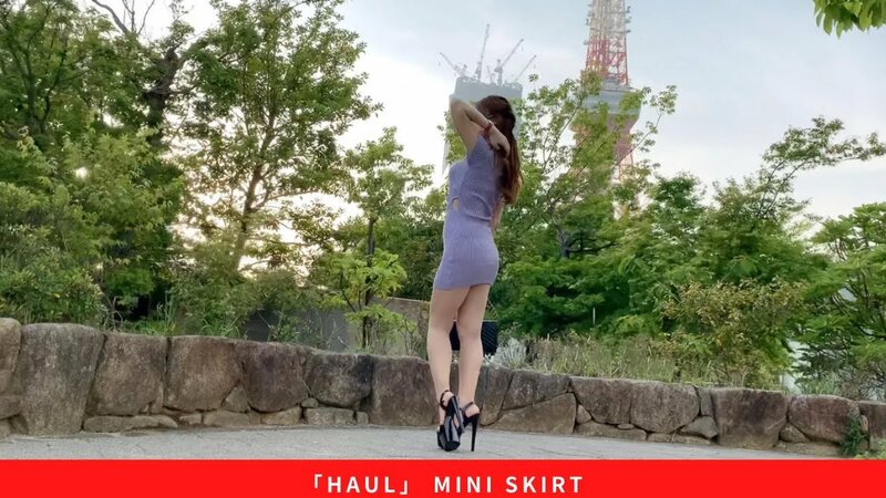 【HAUL】 try on mini dress walking with black high heel ミニスカボディコン、ワンピ ...