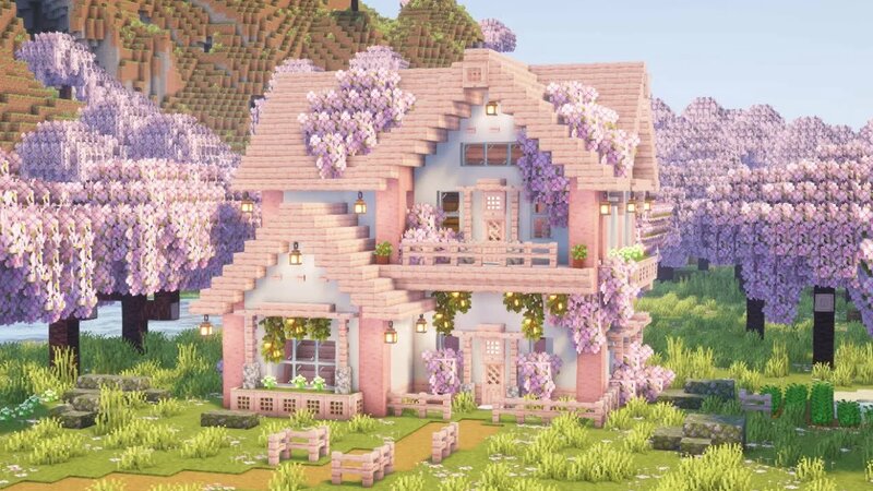[Minecraft] How to Build a Cute Cherry Blossom House / Tutorial ...