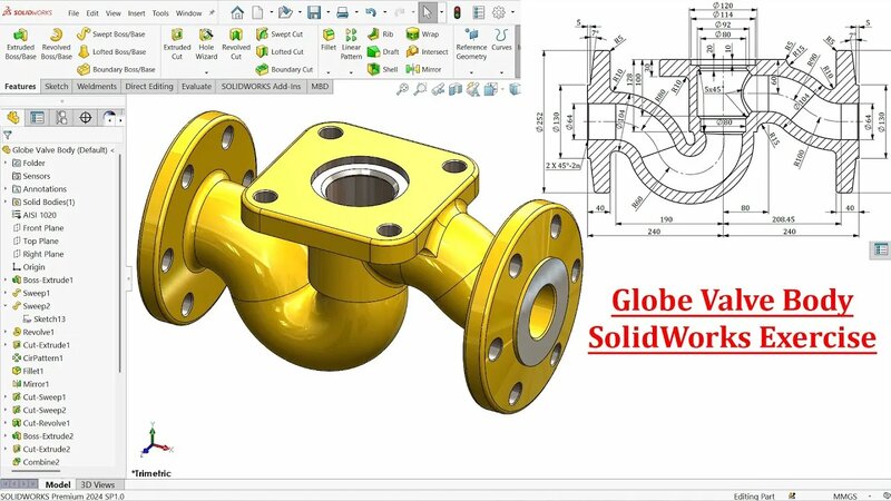 Globe Valve Body-SolidWorks Tutorial (SolidWorks Exercise) - Yandex ...