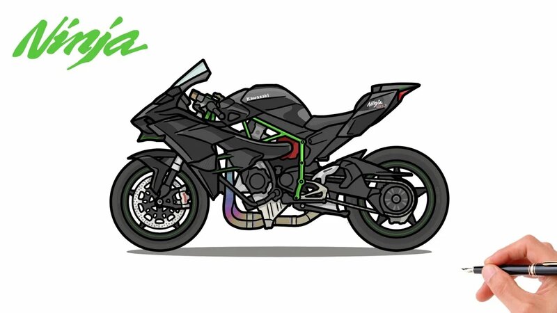 How to draw a Kawasaki Ninja H2R sports bike / drawing Kawasaki h2 r ...