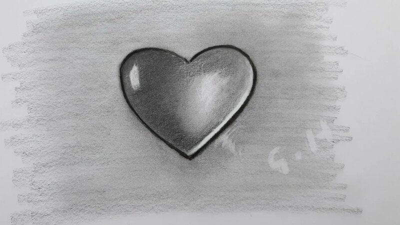 Pencil Charcoal, Easy Heart Drawing, How To Draw Simple Heart, Drawing ...