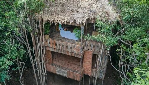 Girl Living Off Grid, Build Rooftop Deck on My Wooden Villa | Primitive ...