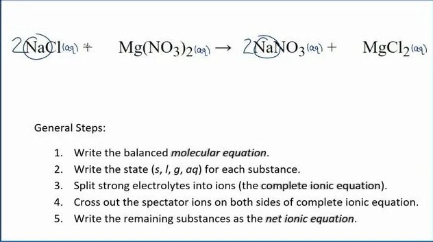 How to Write the Net Ionic Equation for NaCl + Mg(NO3) 2 = NaNO3 ...