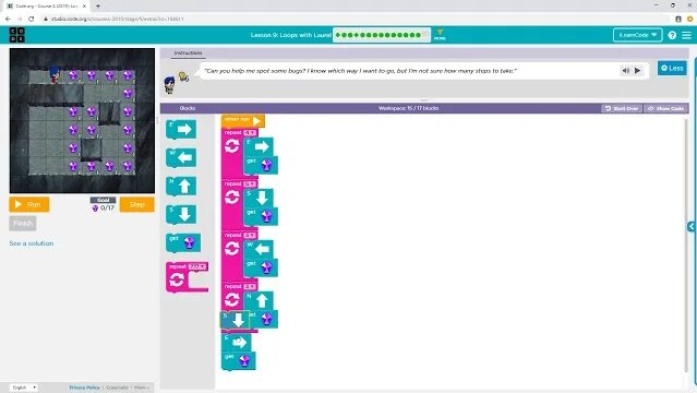 Code.org Course A (2019) Lesson 9: Loops in Collector Challenges-1 ...