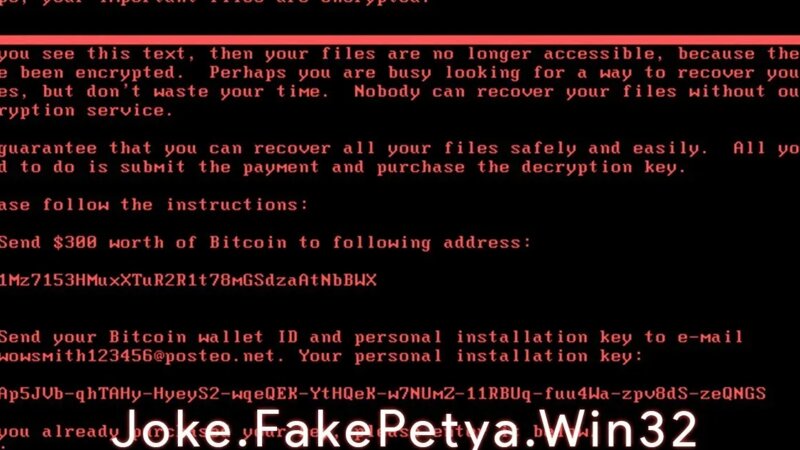 Joke.FakePetya.Win32 (Joke Ransomware) - Смотреть онлайн в поиске ...