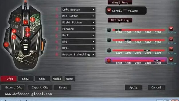 Проверка возможности настройки кнопки 8 в программе мыши модели ...