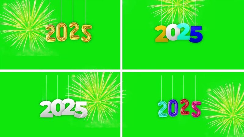 Happy New Year 2025 Hanging Thread Animation with 4 types on Green ...