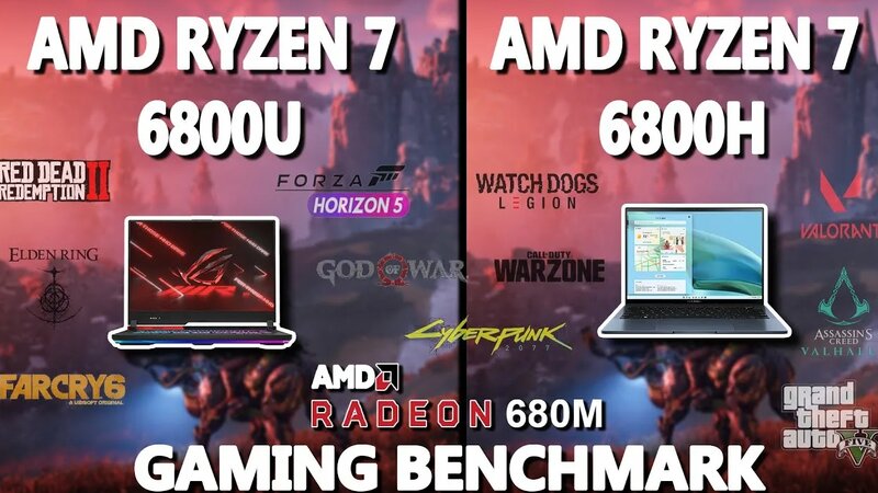 AMD Ryzen 7 6800u vs 6800h Gaming Benchmark Test | #radeon 680M #asus ...