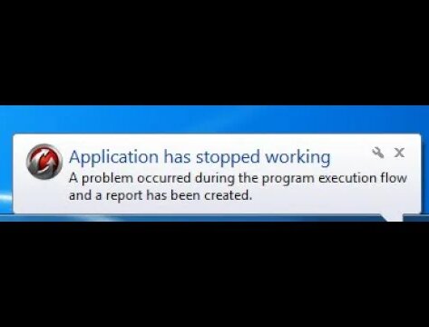 Ошибка Application has stopped working A problem occurred during the ...