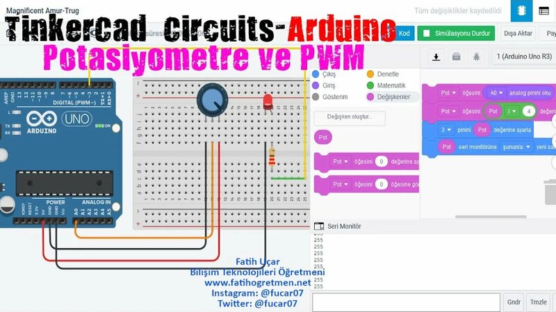 #7-Tinker Cad Circuit ile Arduino - Potansiyometre ve PWM - Yandex ...