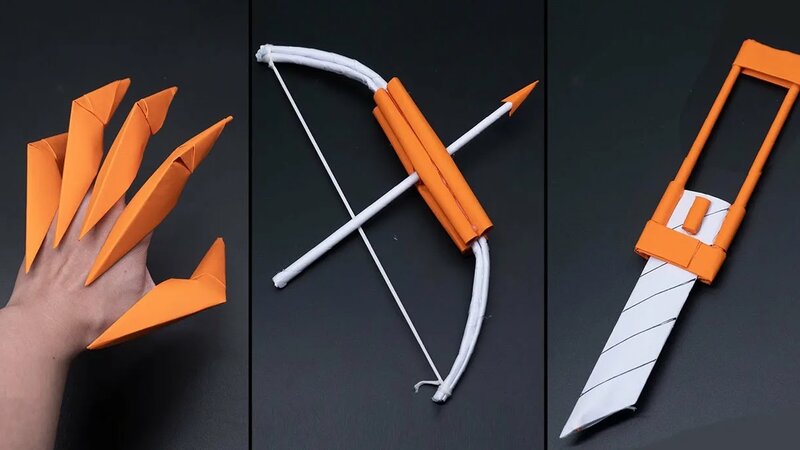 03 Простое оружие ниндзя из бумаги для оригами || Когти ниндзя | Лук ...