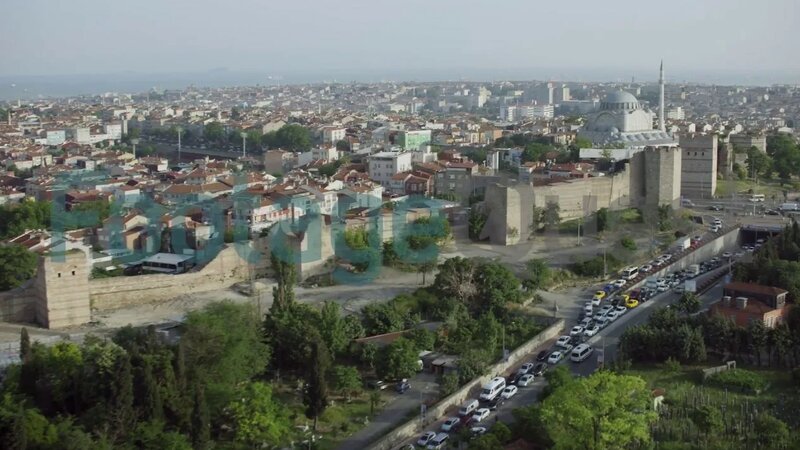 4K Aerial Footage Of The Walls Of Constantinople In Istanbul Turkey