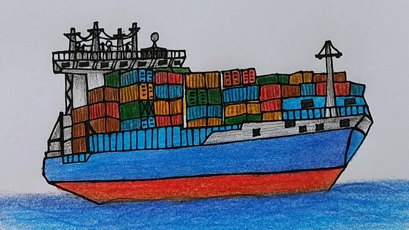 How To Draw Container Ship Drawing||How To Draw Cargo Ship easily ...