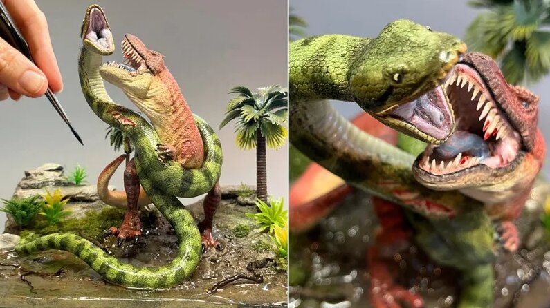 T-REX VS Titanoboa Snake! Diorama, Polymer Clay — Видео от Пластми ...