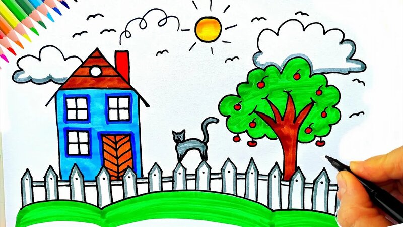 ÇOK Kolay EV ve DOĞA Çizimi - Ev Resmi Nasıl Çizilir? Kolay Ev Nasıl ...