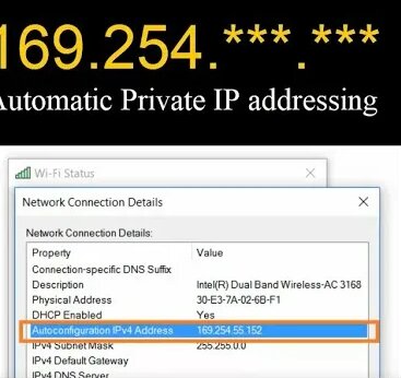 Autoconfiguration IPv4 Address 169.254.55.152 'Automatic Private IP ...