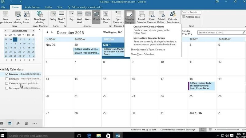 Microsoft Outlook 2016: Viewing and Using Multiple Calendars in Outlook ...