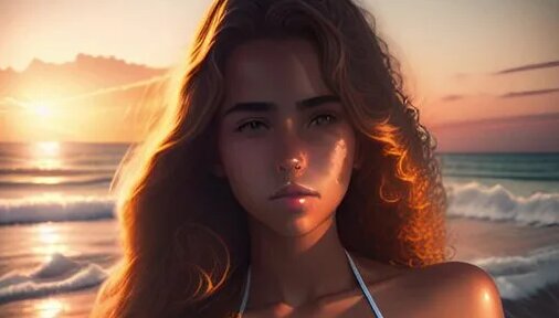 девушки в купальниках бикини на пляже на закате изображения Digital Art ...