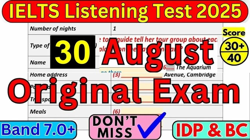Real exam Ielts listening test for 30 august 2025 with answers | Ielts ...