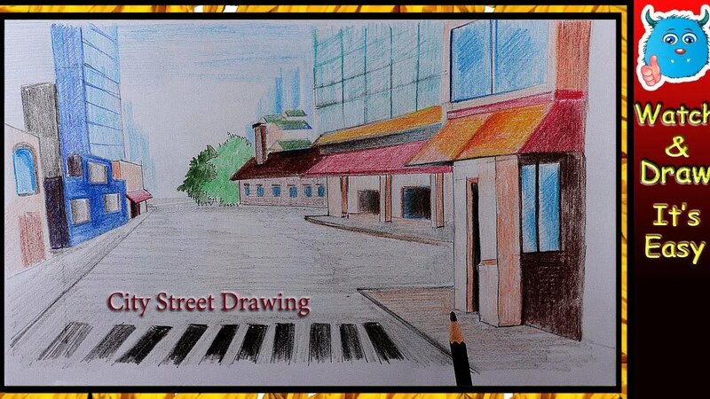 City Drawing Easy | How to Draw City Street Step by Step - Смотреть ...