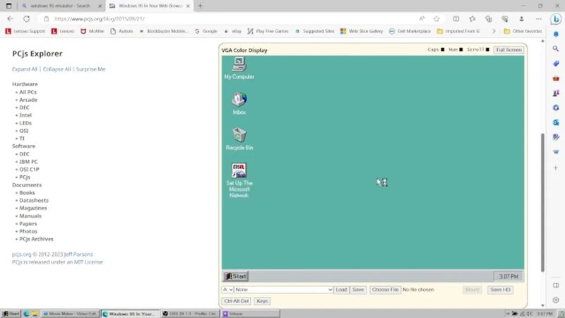 Windows 95 Operating System (1995) Emulator on PCjs Machines Website ...