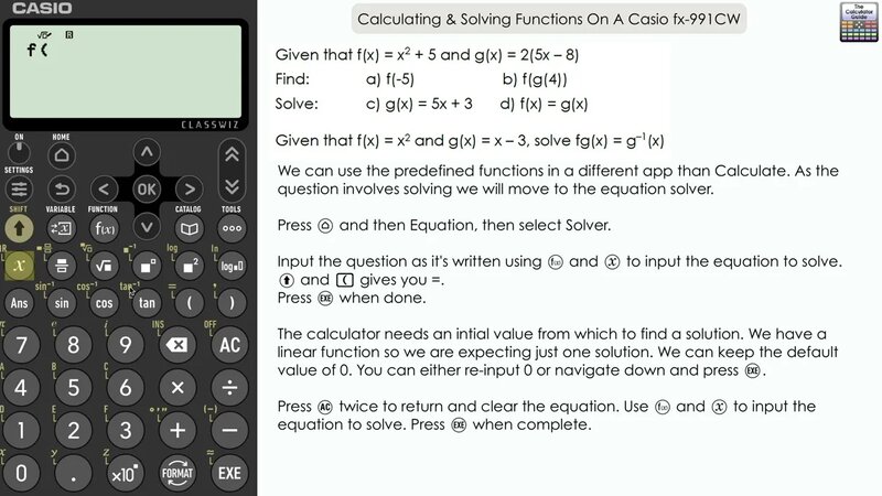 Calculating & Solving Functions On A Casio fx-991cw Classwiz Calculator ...
