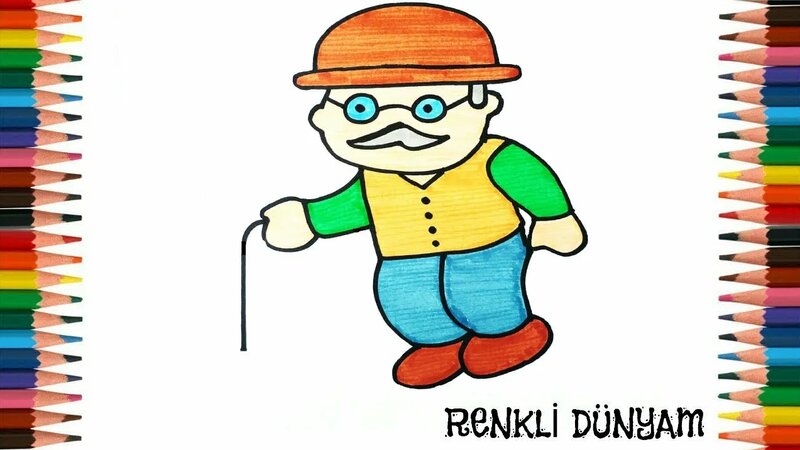 Dede Nasıl Çizilir? Dede çizimi ( How to draw grandfather)-Renkli Dünyam