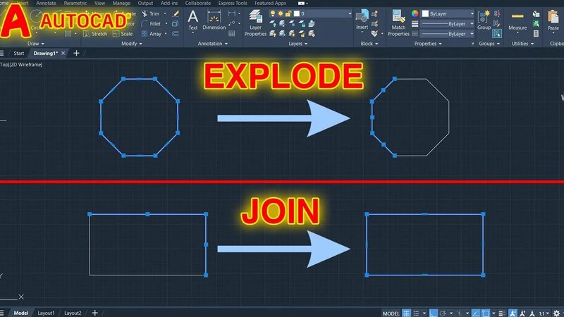 AutoCAD Dersleri -Explode ve Join (Patlatma ve Birleştirme) | AutoCAD ...