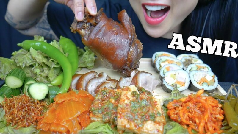 ASMR Korean SIDE Dishes with PORK Knuckle (Eating Sounds) NO Talking ...