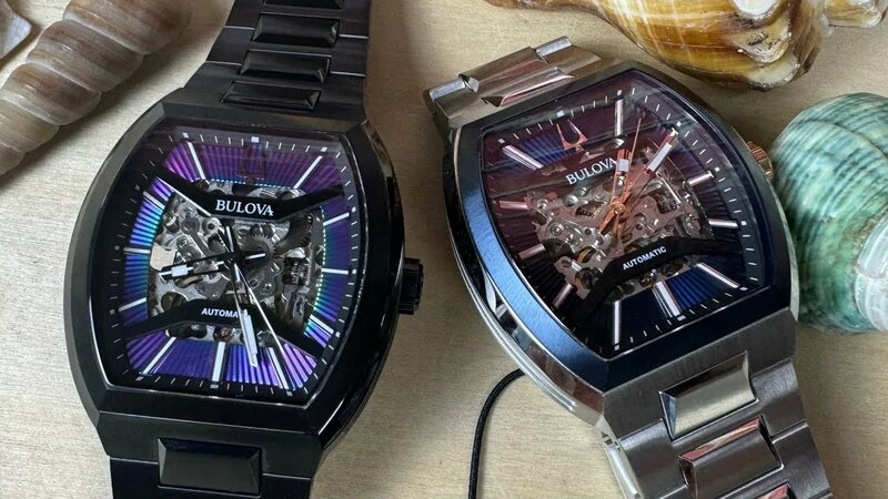 Bulova Maquina Semi-Skeleton Rainbow/Blue Dials 98a320 & 98a319 ...