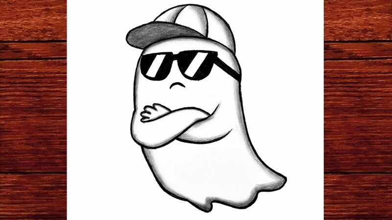How to Draw a Cool Ghost with Sunglasses and Cap | Easy Cartoon Drawing ...