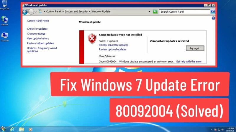 Fix Windows 7 Update Error 80092004 Solved Yandex Video Aramada