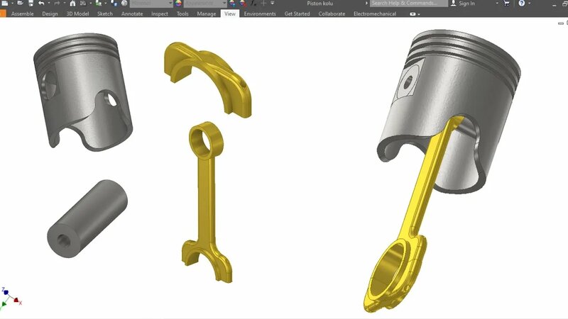 Autodesk Inventor Montaj Modulü Assemble Komutu Piston Örnek Alıştırma ...