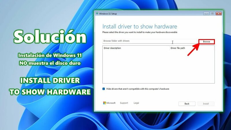 Solución Install Driver to Show Hardware durante Instalación Windows 11 ...