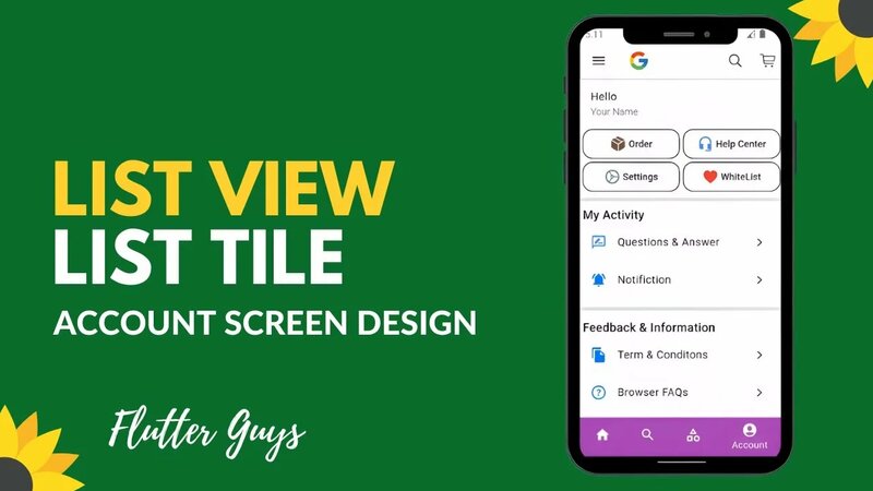 How to create List view in Flutter | List tile | Account Screen Design ...