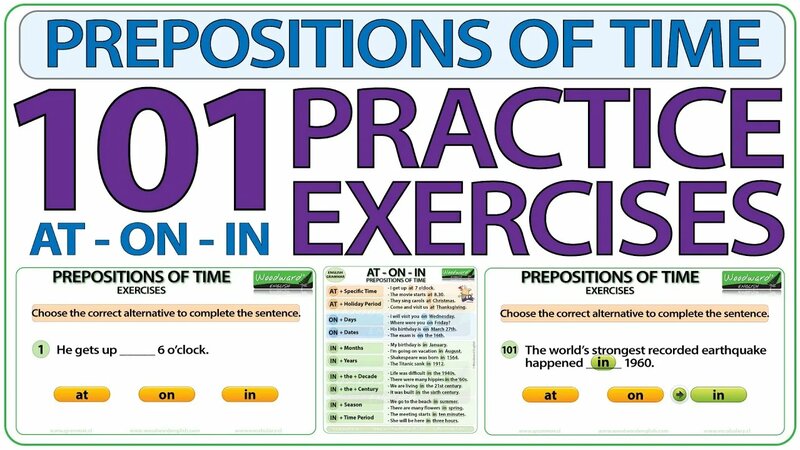 Prepositions of Time AT ON IN | 101 Practice Exercises to learn English ...