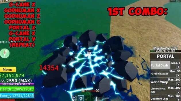 Gravity Cane + Godhuman + Portal Infinite Combo (Blox Fruits ...
