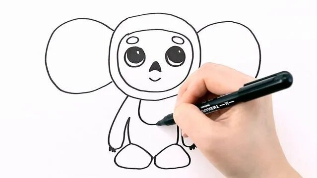 How to draw a Cheburashka // Simple drawing for kids with White page ...