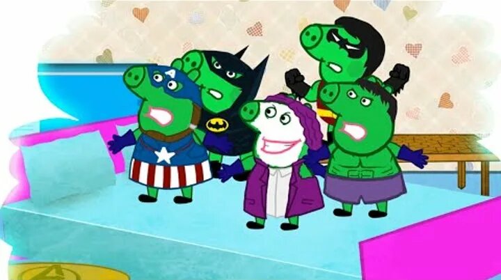 Видео #Five Little #Pepa #Hulk #Superheroes #Jumping on the Bed # ...