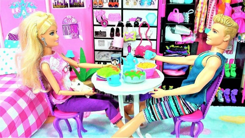 Barbie and Ken morning routine Dollhouse Doll Bedroom Breakfast बार्बी ...
