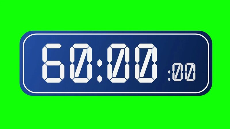 Stopwatch 1 hour (Green Screen) Blue digital style | One hour timepiece ...