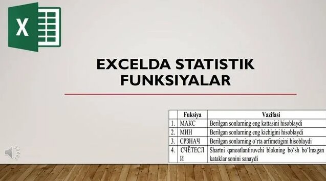 Excelda statistik funksiyalar - Смотреть онлайн в поиске Яндекса по Видео