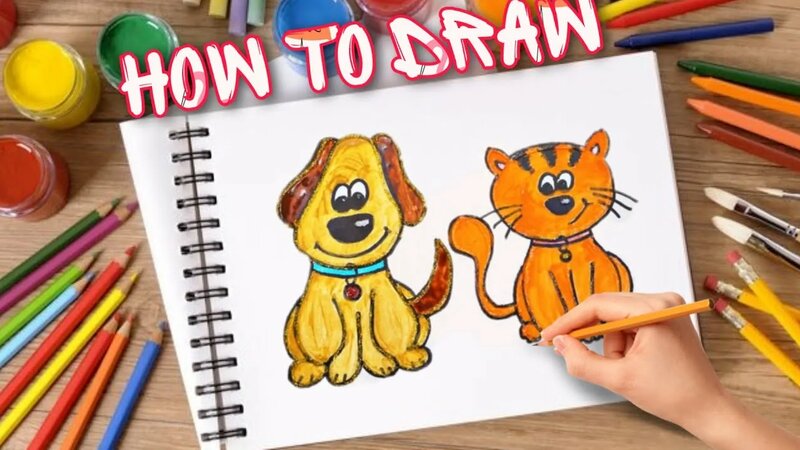 Как нарисовать Собаку и Кошку. How to draw dog, cat. Рисунок Собака и ...