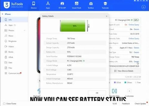 How to Check your iPhone, iPad, iPod battery status with 3UTools ...
