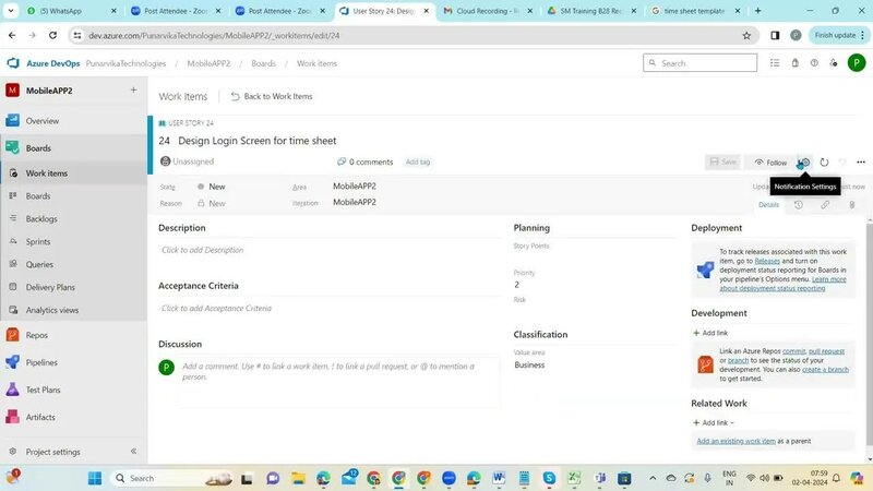 Azure Boards, TFS, Epic, feature, user stories and task creation ...
