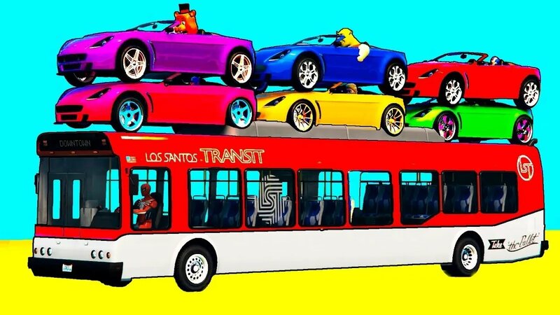 Learn Color Cars on BUS w Superman and Spiderman Cartoon 3D for Kids w ...