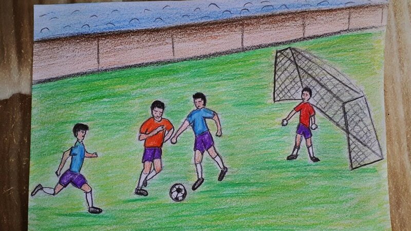 How to draw scenery of playing football / football player drawing ...